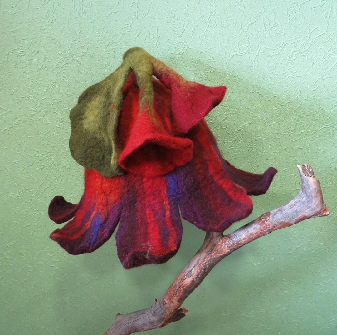 Dark Red Bell Shaped Hat With Flowers and Leaf Flower Hat Pixie Hat Elf ...