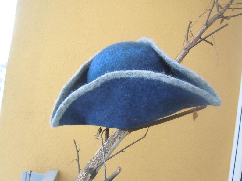 Pirate Triangle Hat Dark Blue Wool Felt Hat With Gray Edge Pirate Hat ...
