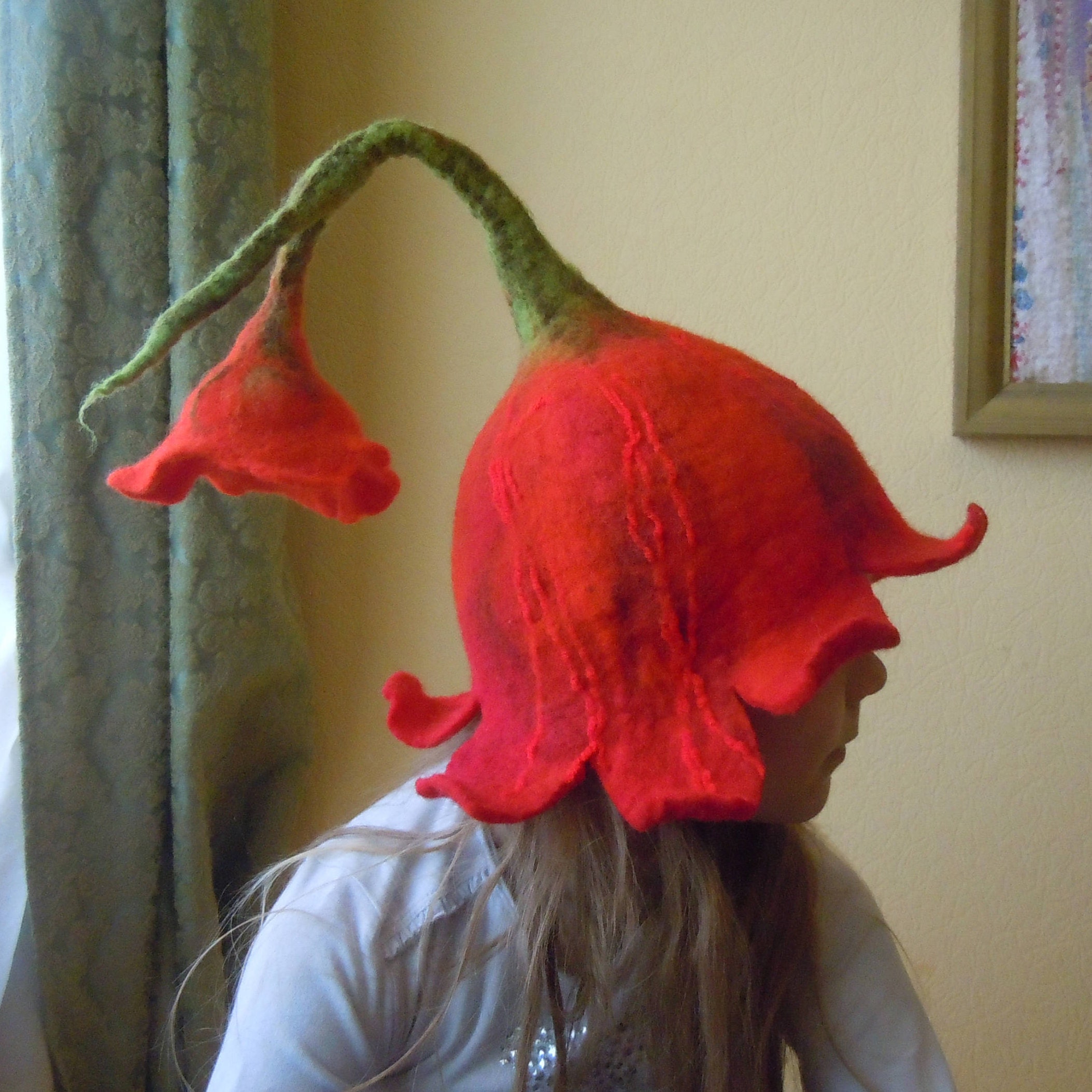 Beautiful Bell Shaped Hat With a Little Flower at the End Red | Etsy