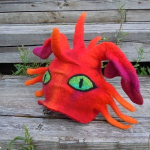 RED DRAGON HAT Fantasy Felt Hat Red Flame Fire Festival Hat Men's or ...