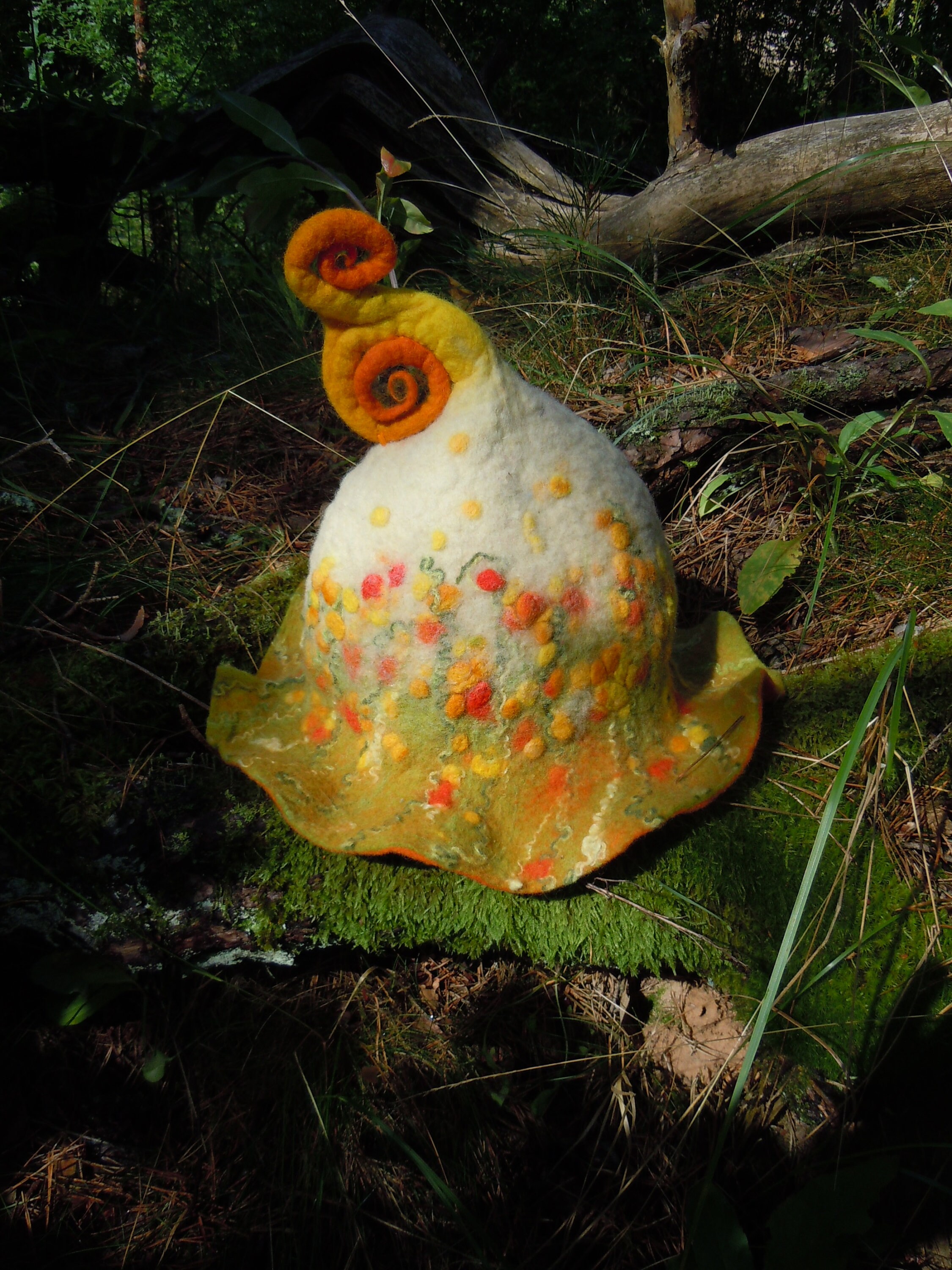 Yellow Orange Floral Hat Felt Wool Hat Sauna Hat Pixie Hat Elf Hat ...