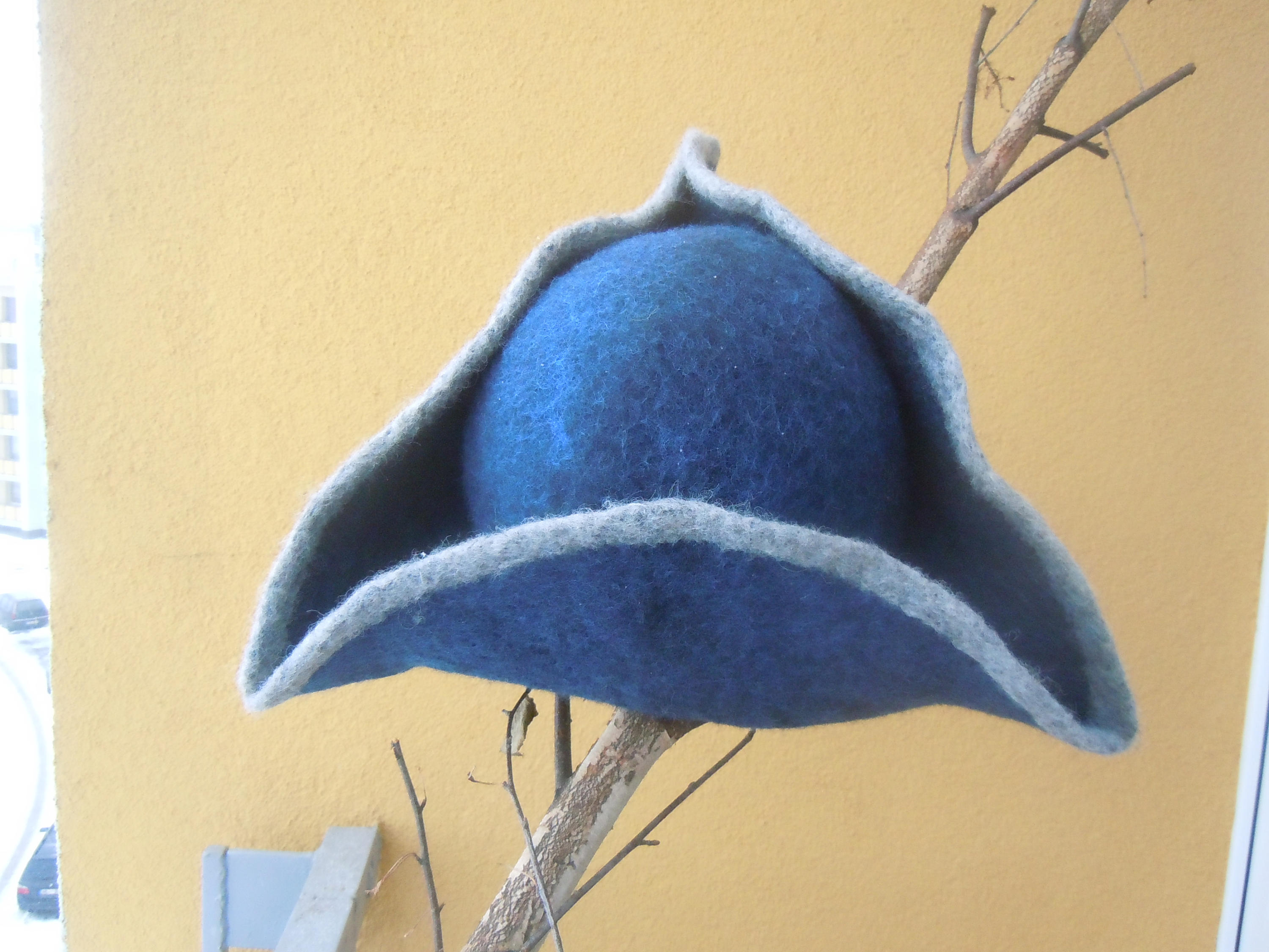 Pirate triangle hat Dark blue wool felt hat with gray edge | Etsy