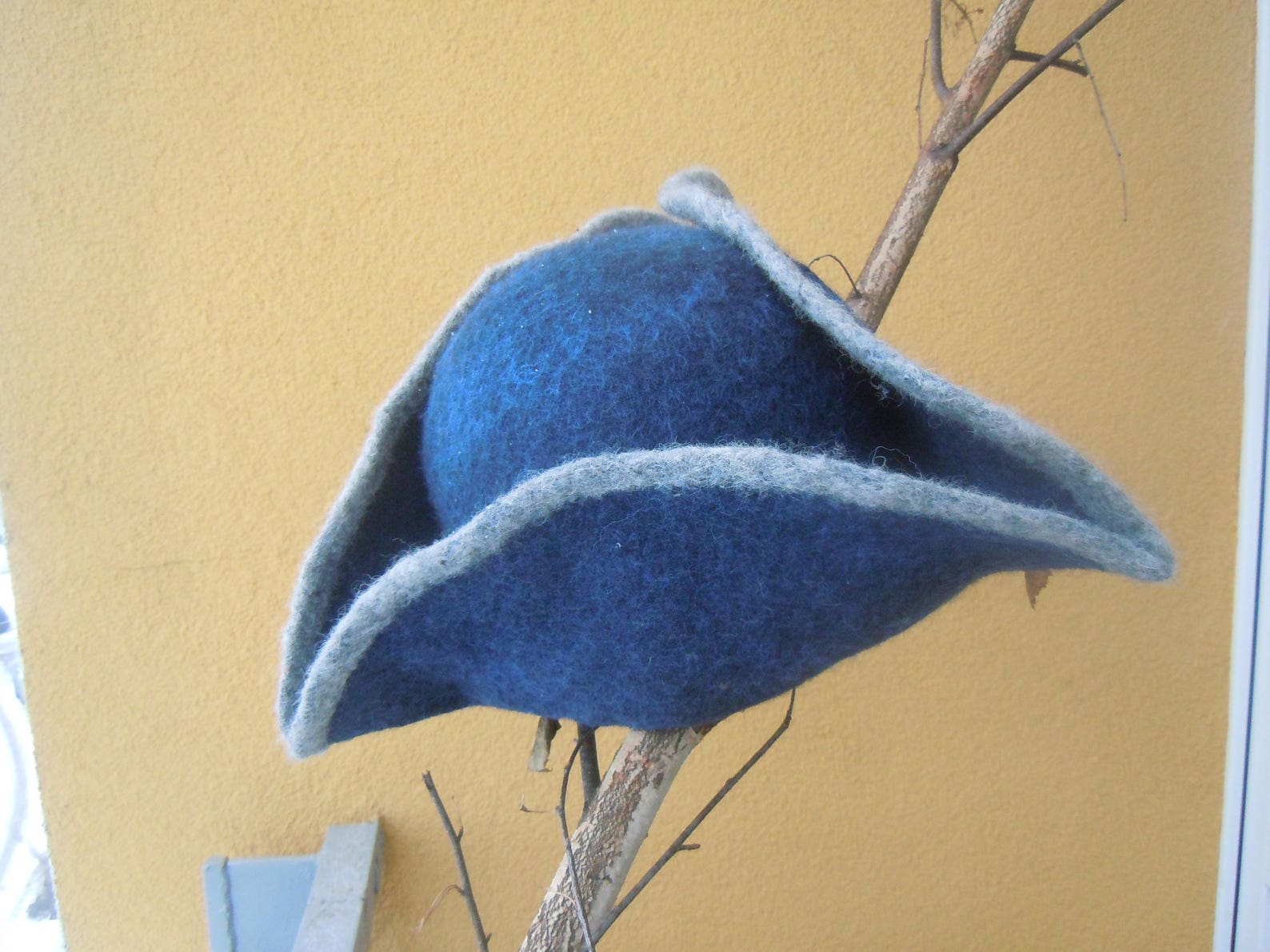 Pirate Triangle Hat Dark Blue Wool Felt Hat With Gray Edge - Etsy