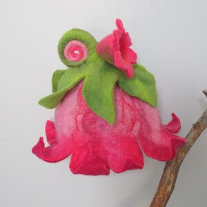 Beautiful Pink Bell Flower Hat With Rolled Stem Pixie Hat, Winter Hat ...