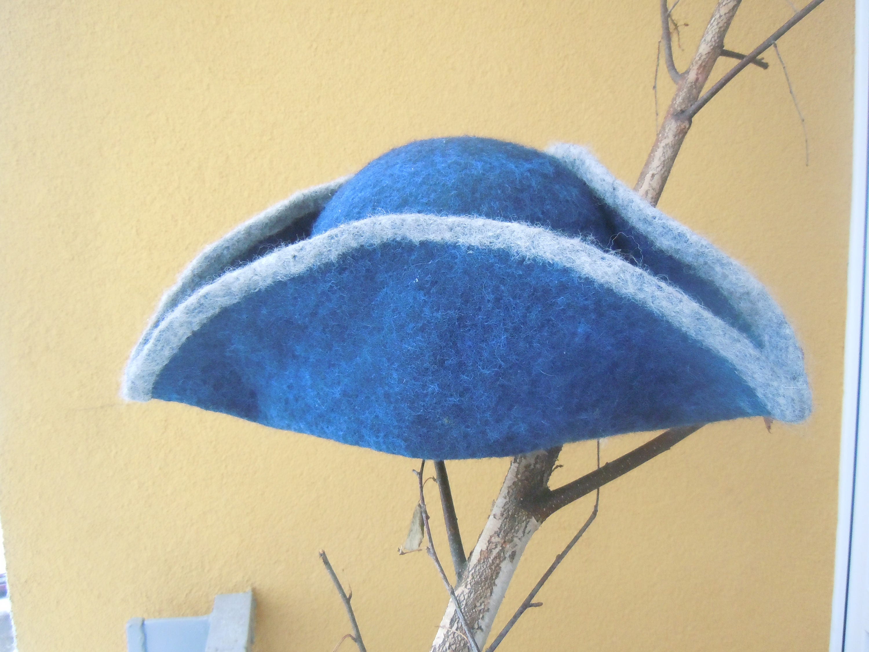 Pirate triangle hat Dark blue wool felt hat with gray edge | Etsy
