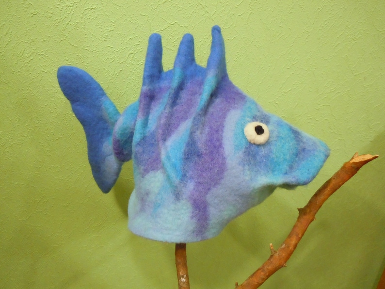 Blue Fish Hat Felt Wool Hat Fishing Gift for Men Sauna Hat Animal Hat ...