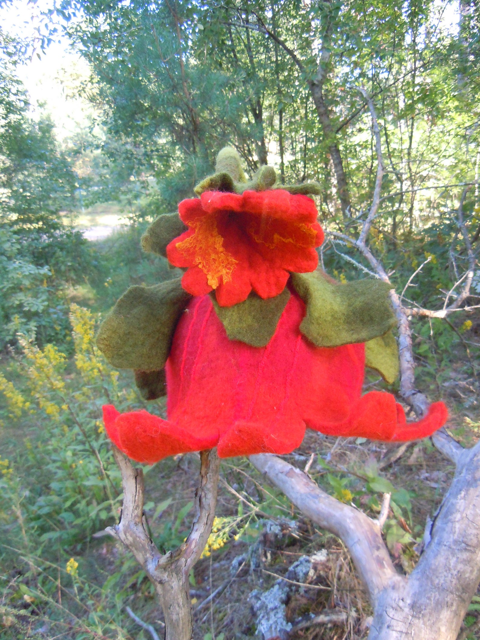 Red Beautiful Bell Shaped Hat With a Little Flower at the End Flower ...