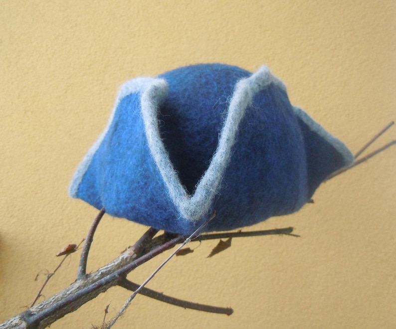 Pirate triangle hat Dark blue wool felt hat with gray edge | Etsy