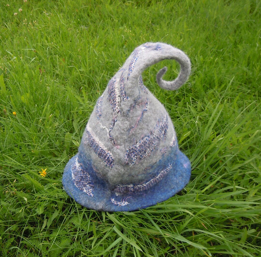 Gray and Blue Elf Hat Witch Hat Wizard Magic Hat Christmas Gnome Hat ...