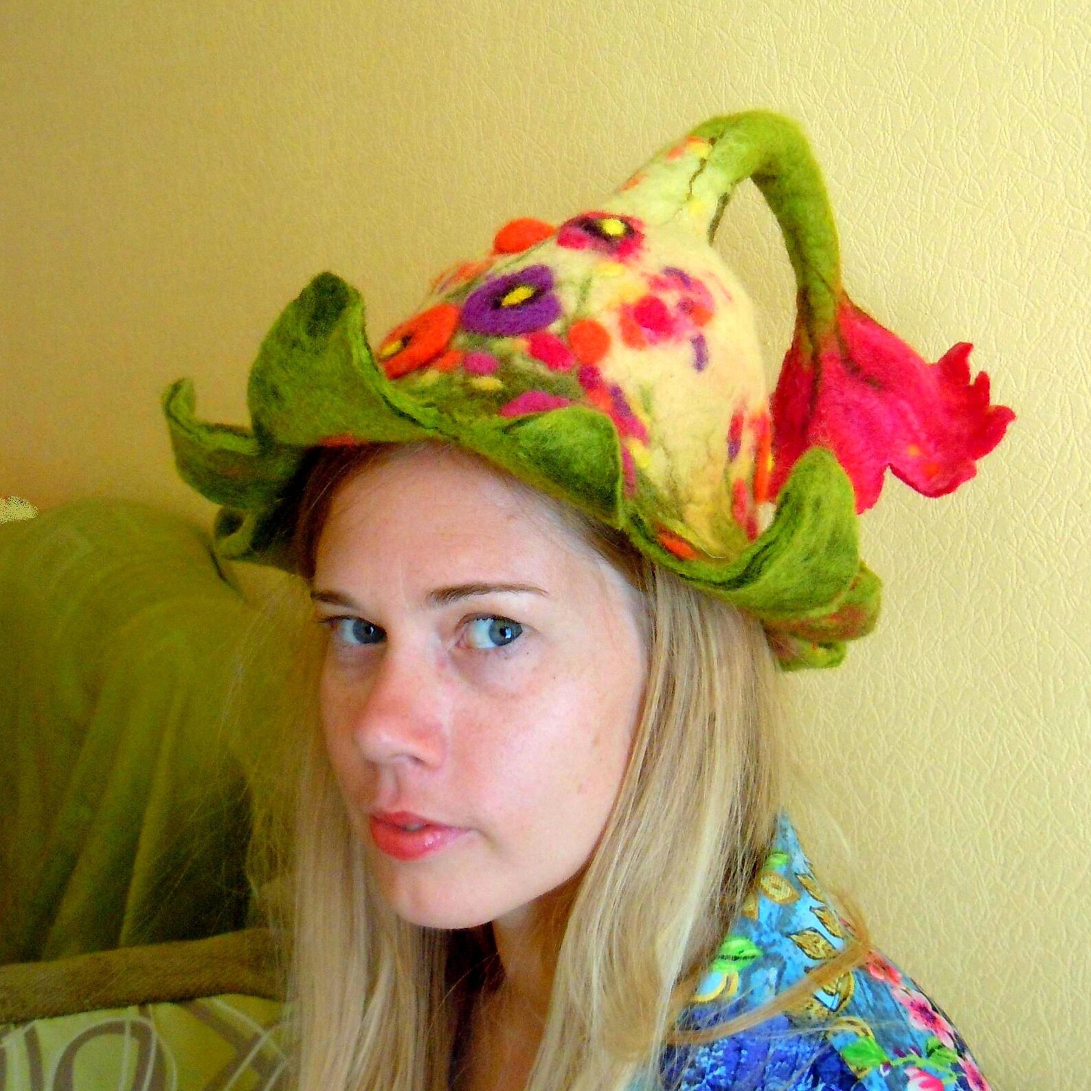 Bell Shaped Hat With Pink and Purple Poppies Pixie Hat Theater - Etsy