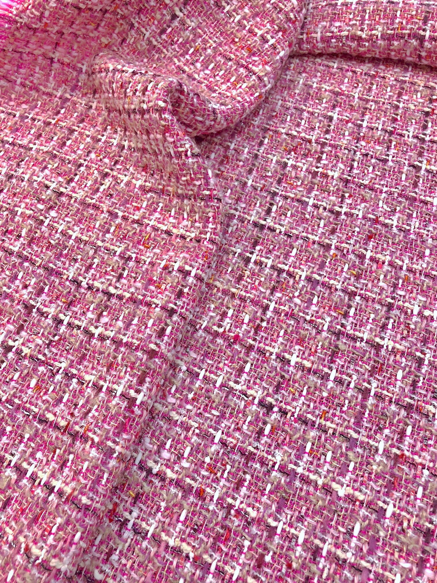 Boucle Fabric Wool Silk Blend Plaid Check Textured Tweed | Etsy