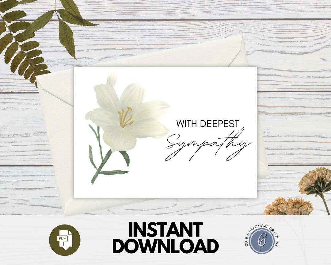 Lily Flower with Deepest Sympathy Condolences Card Minimalist ...