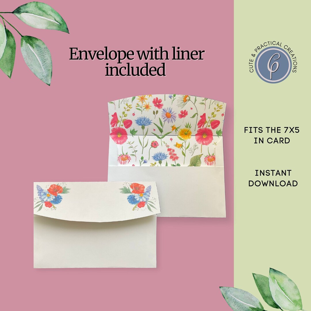 Printable Floral Envelope Template With Liner Included for - Etsy