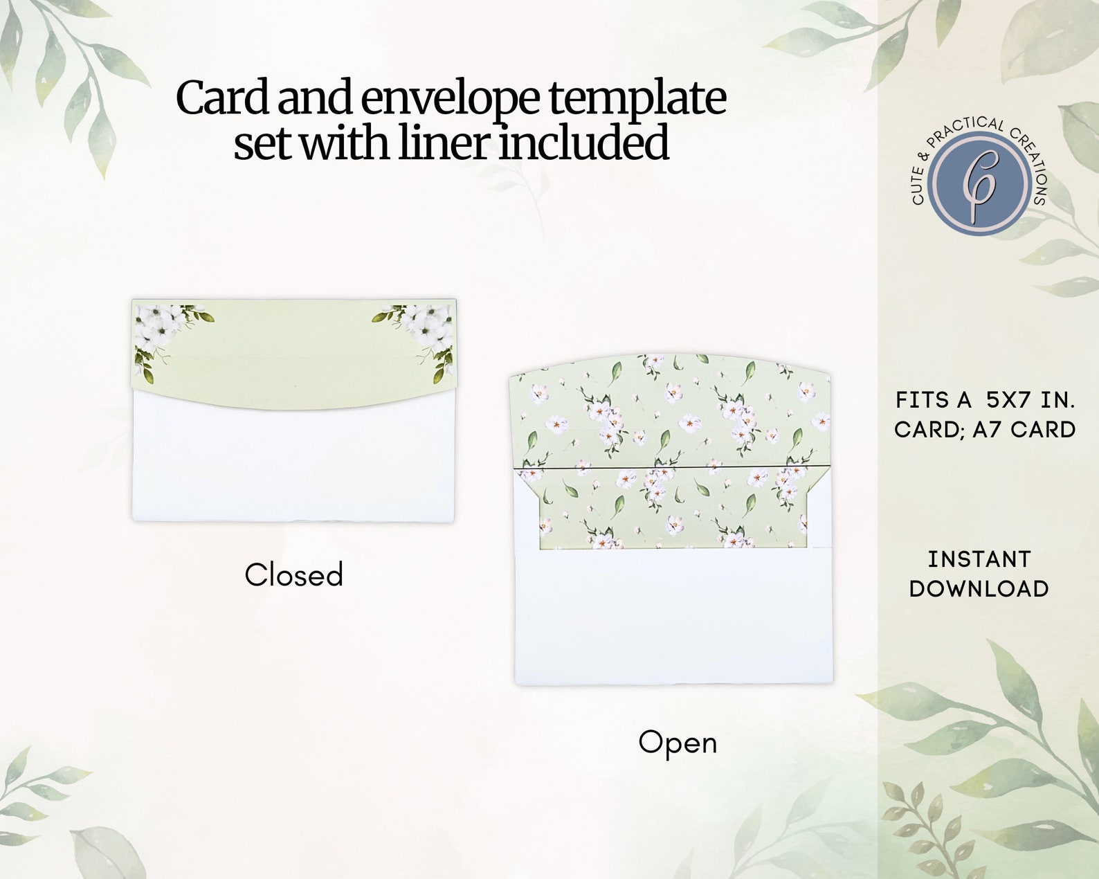 Printable Floral Envelope Template - Elegant White Flowers on Light ...