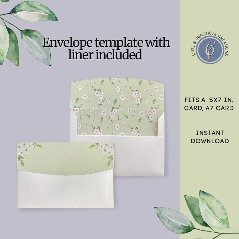 Printable Floral Envelope Template - Elegant White Flowers on Light ...