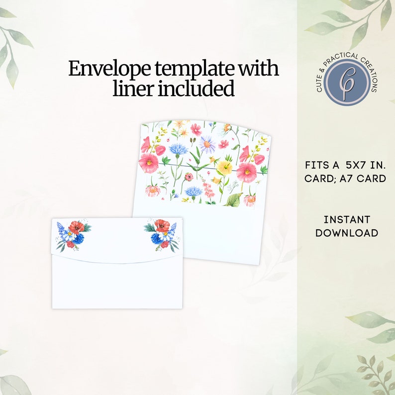 Printable Floral Envelope Template With Liner Included- for 7x5in Cards ...