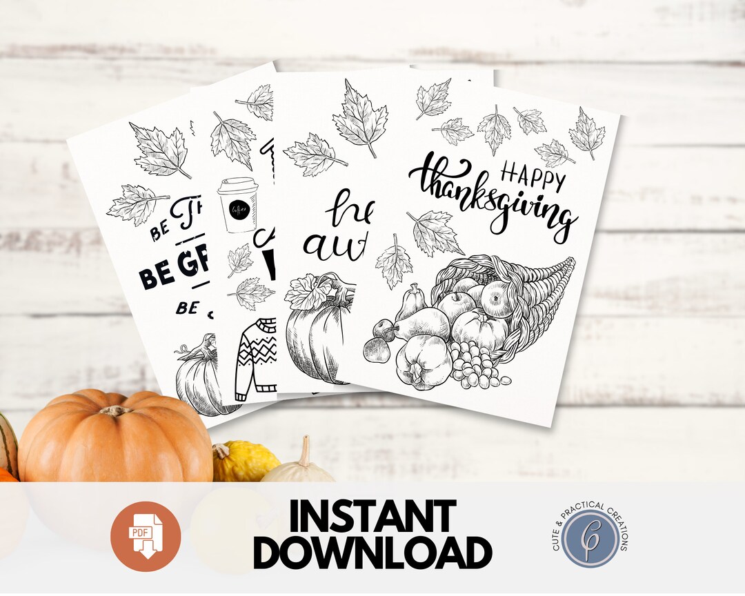 Mini Cards Set of 4 -printable Drawing Outline DIY Fall/autumn;digital ...