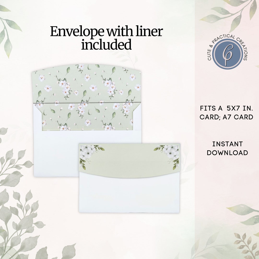 Printable Floral Envelope Template - Elegant White Flowers on Light ...