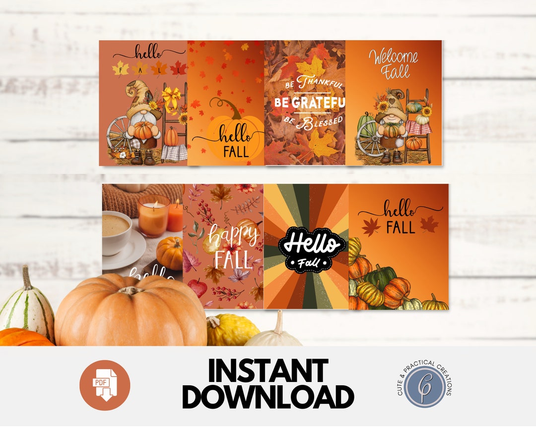 Mini Cards Set of 8 - Printable Hello Fall/autumn Designs; Digital ...