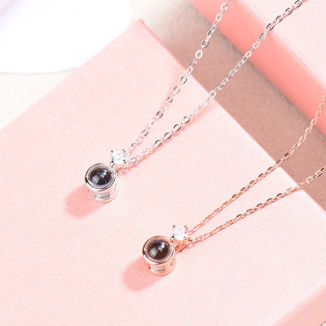 Personalized Photo Projection Necklace in 925 Silver With Zircon ...