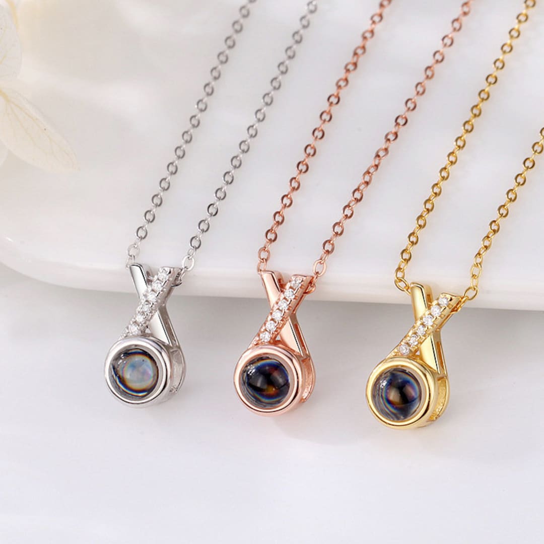 Personalized 925 Silver Photo Projection Necklace With Zircons ...