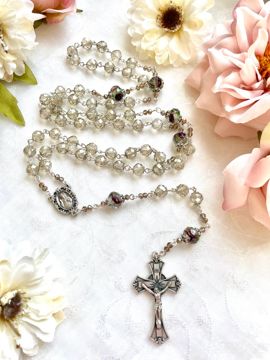 Champagne Crystal Rosary - Amethyst Rosary - Rosebud Rosary - Crystal ...
