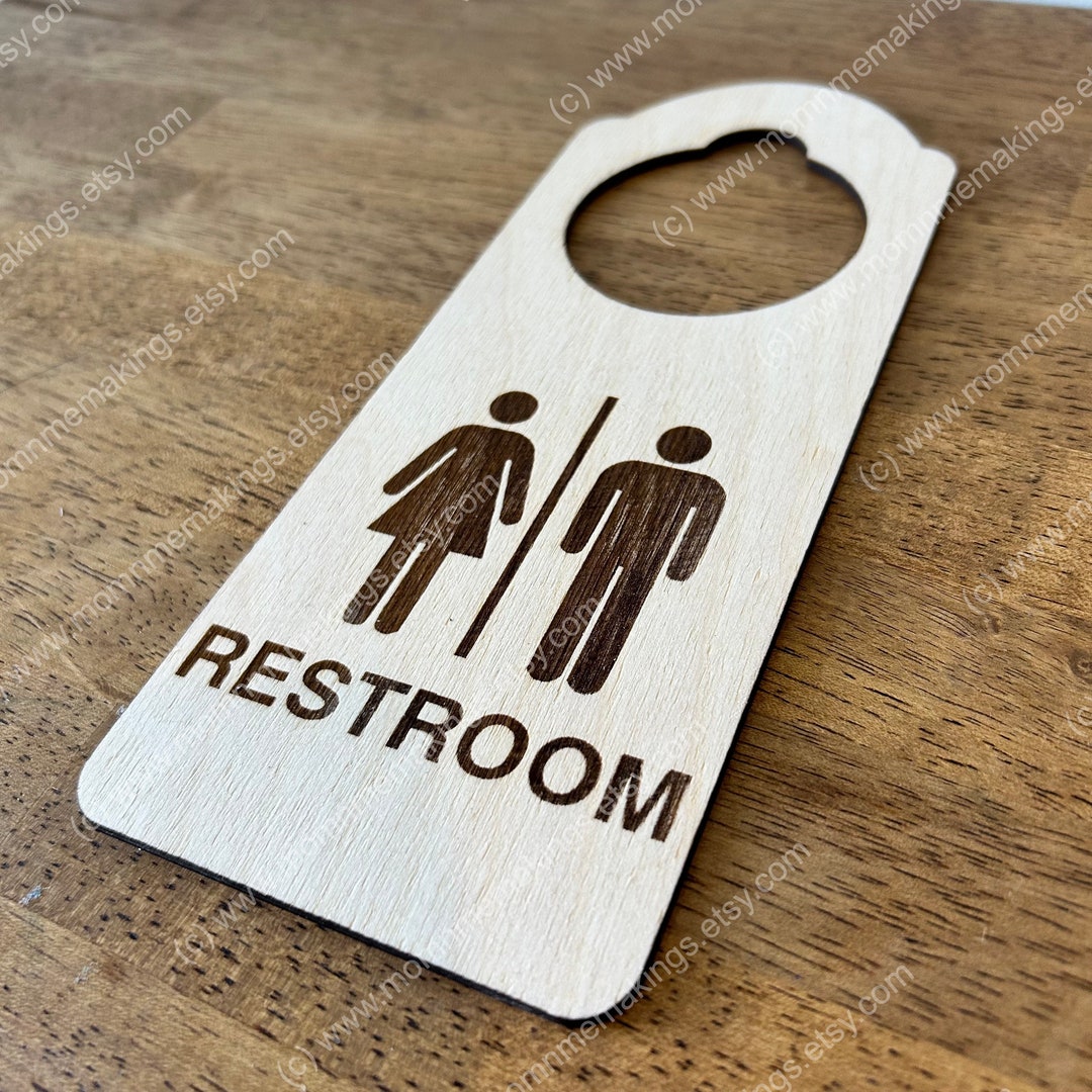 Restroom Sign- Restroom Bathroom - Door Tag Hanger - Etsy