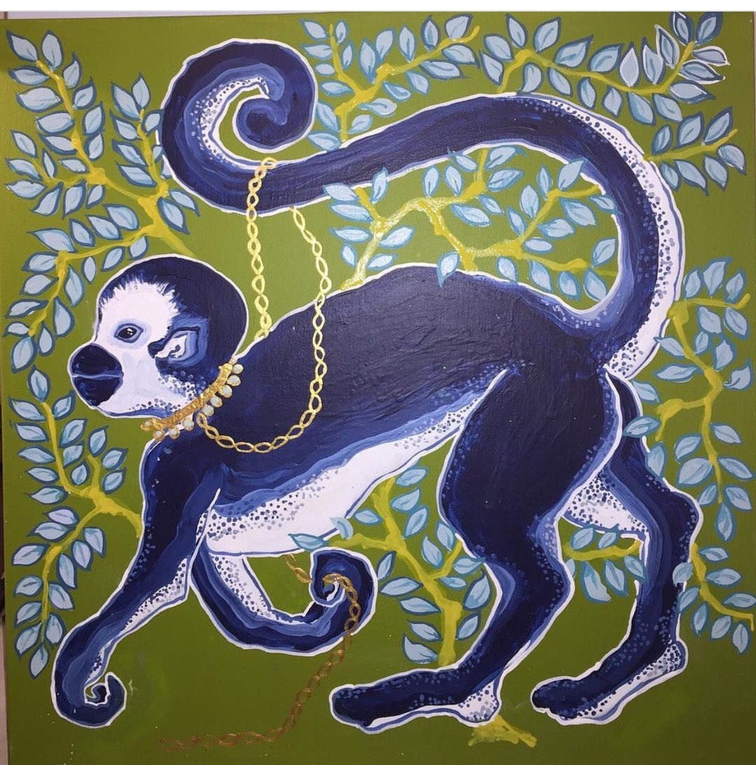 ART PRINT Blue Monkey on Green Left Facing Art Print - Etsy