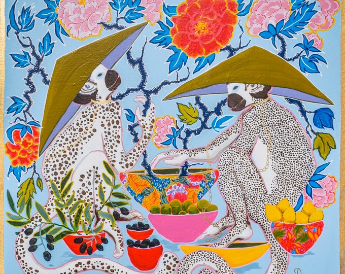 ART Print-monkeys in Hats on Blue With Olive Branch - Etsy