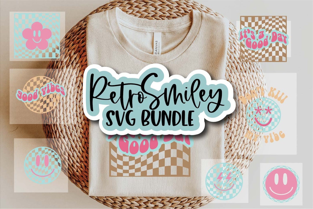 Retro Smiley SVG Bundle, Good Vibes Svg, Sublimation Png, Checkered ...