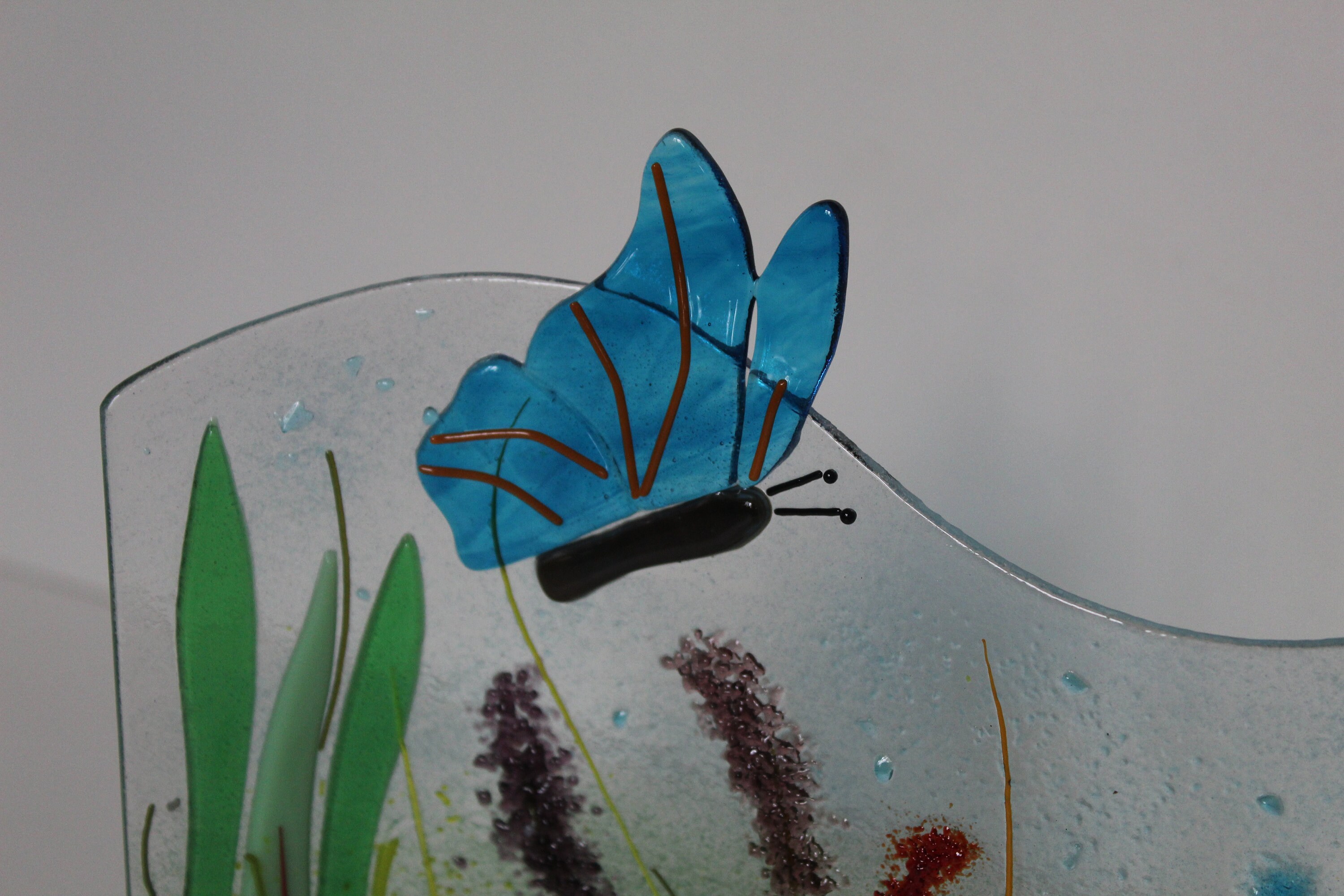 Butterfly Garden Scene in Fused Glass. Free Standing Unique Handmade ...