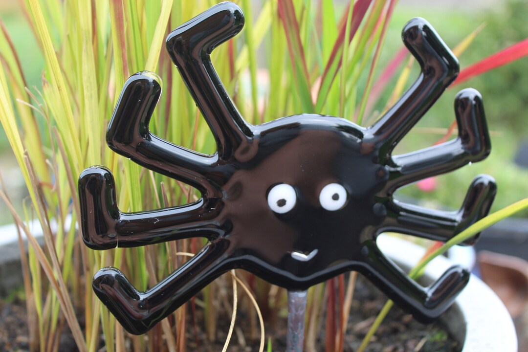 Spider Garden Art Made From Kiln Fired Glass on a 7" Copper Rod for the ...