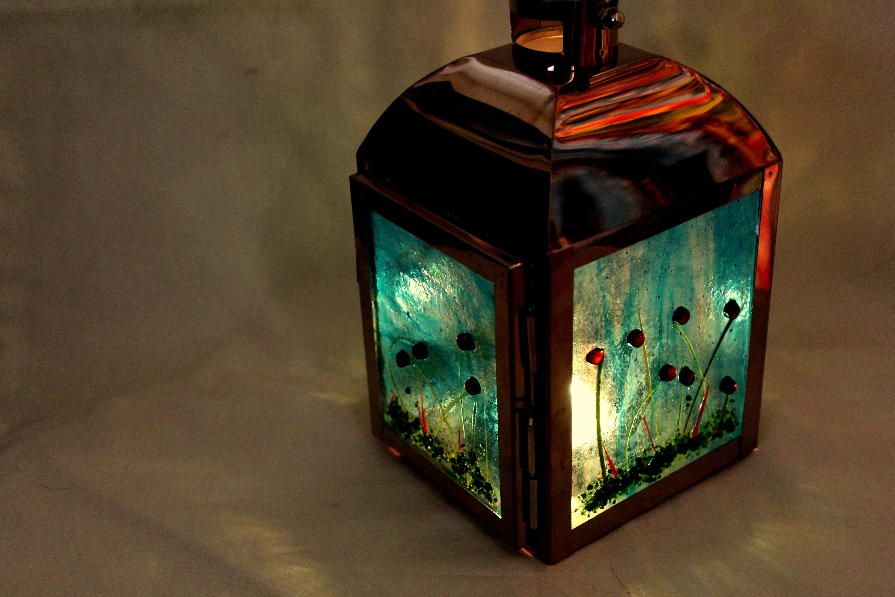 Poppy Fused Glass Lantern Copper Finished Lantern. Made to - Etsy UK