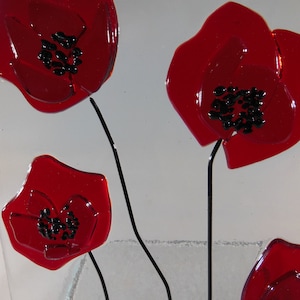 Poppies Free Standing Ornament in Fused Glass. Handmade. Unique and ...