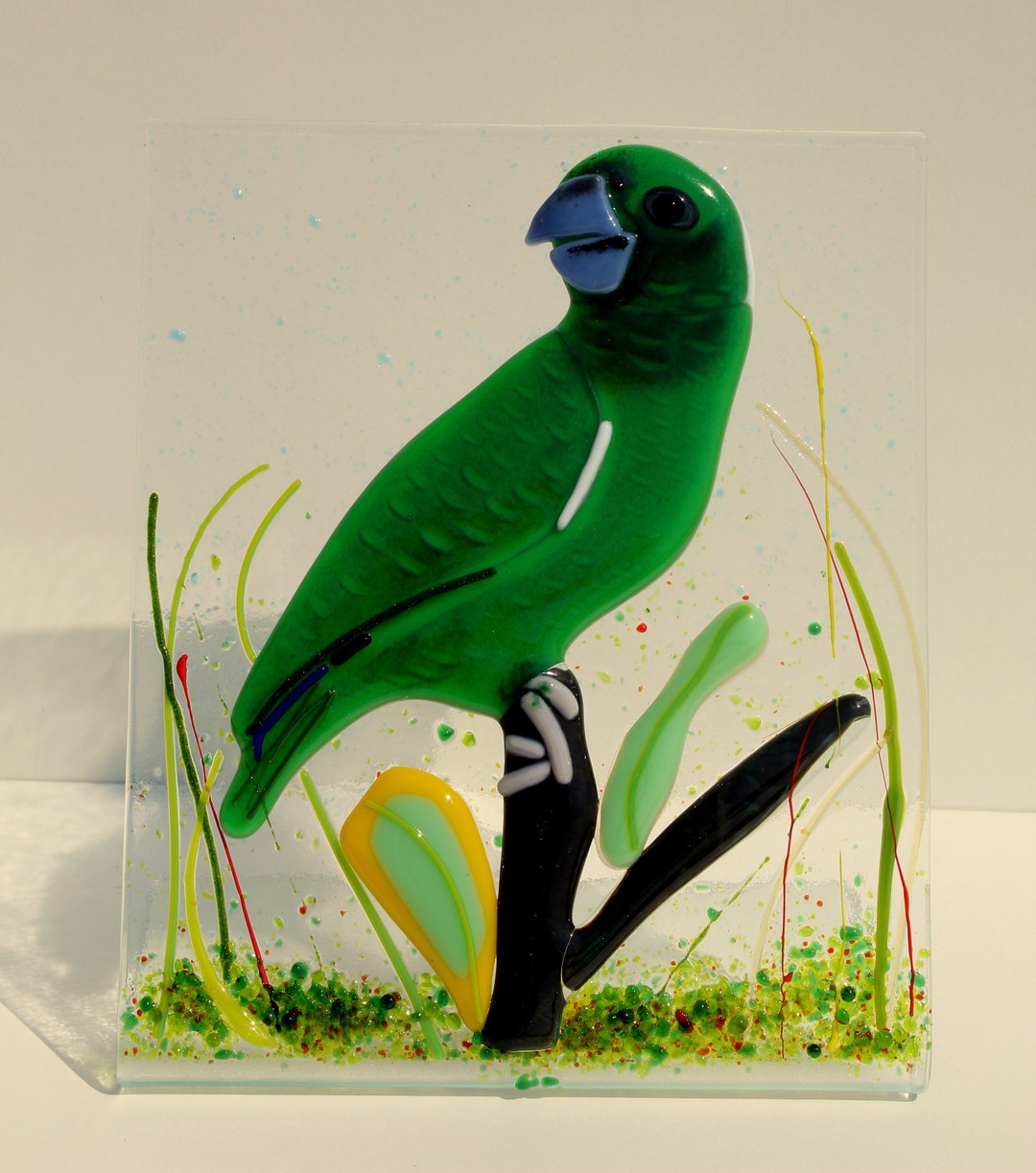 Green Parrot Birds of Jamaica Made in Kiln Fired Glass (fused) Inspired ...
