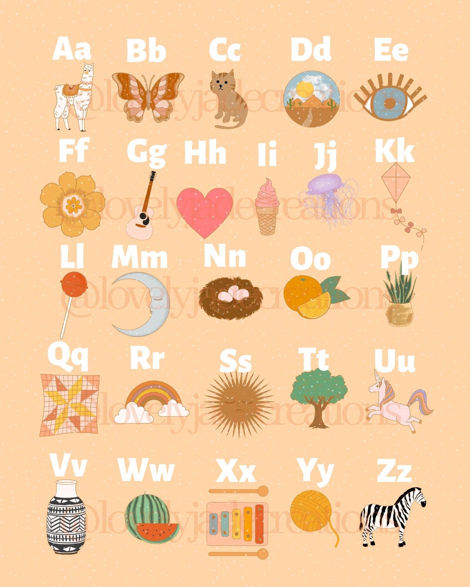 Digital Drawing & Illustration Nursery Alphabet Poster Orange etna.com.pe