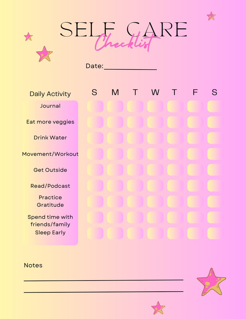 Self Care Checklist Etsy
