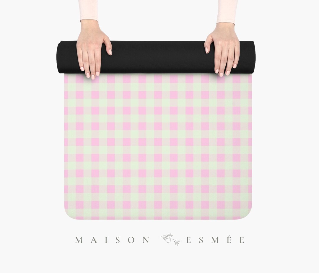 Cute Pastel Gingham Rubber Yoga Mat for Comfort and Style, Fitness Mat ...