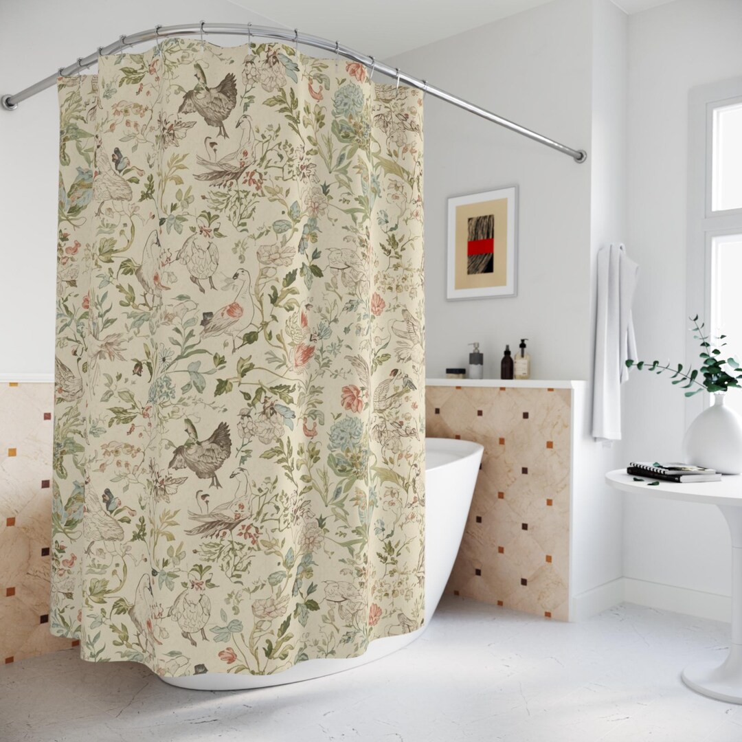 William Morris Style Floral Birds Goose Shower Curtain | Vintage ...