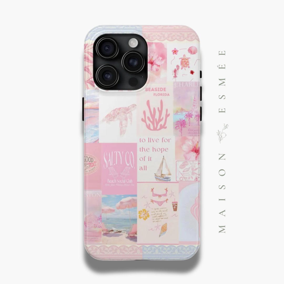 Collage Case Aesthetic iPhone 16 Pro Case Coastal Beach Pink Coquette ...