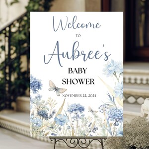 Blue Wildflower Baby Shower Welcome Sign, Baby in Bloom Welcome Sign ...