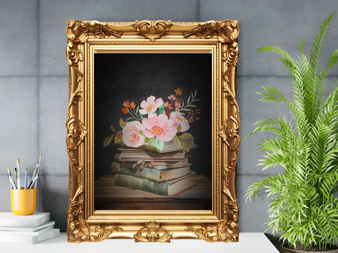 Book Stack Art Rustic Spring Wall Art Farmhouse Spring Print Spring ...