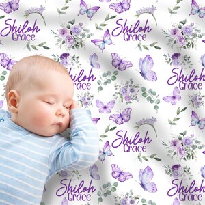 Purple Rose Personalized Blanket, Custom Butterfly Baby Blanket, Shower ...