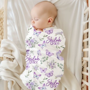 Purple Rose Personalized Blanket, Custom Butterfly Baby Blanket, Shower ...