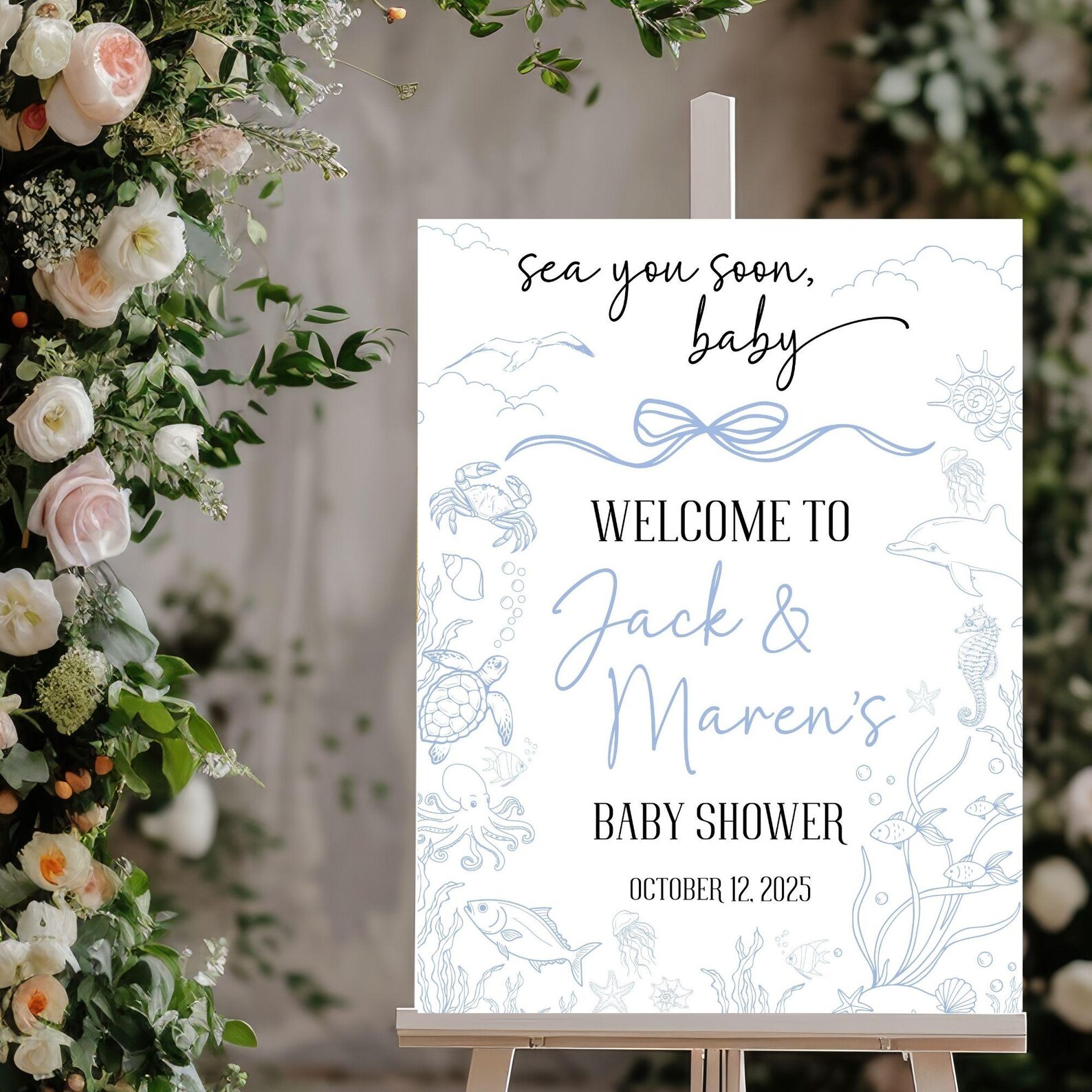 Coastal Baby Shower Welcome Sign, Sea You Soon, Baby, Custom Nautical ...