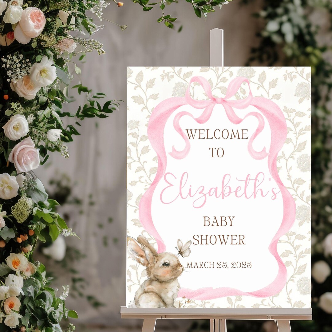 Coquette Baby Shower Welcome Sign, Cottagecore Girl Baby, Bunny Baby ...