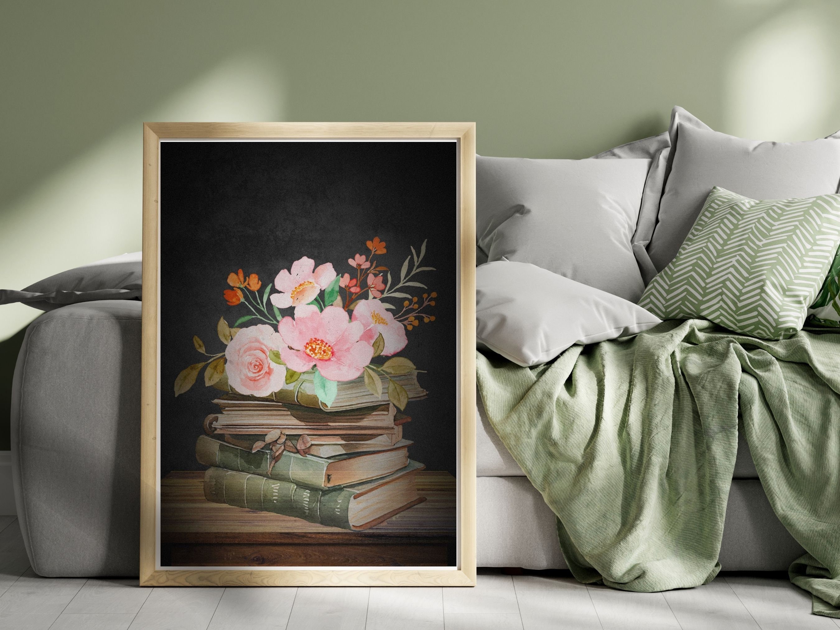 Book Stack Art Rustic Spring Wall Art Farmhouse Spring Print Spring ...