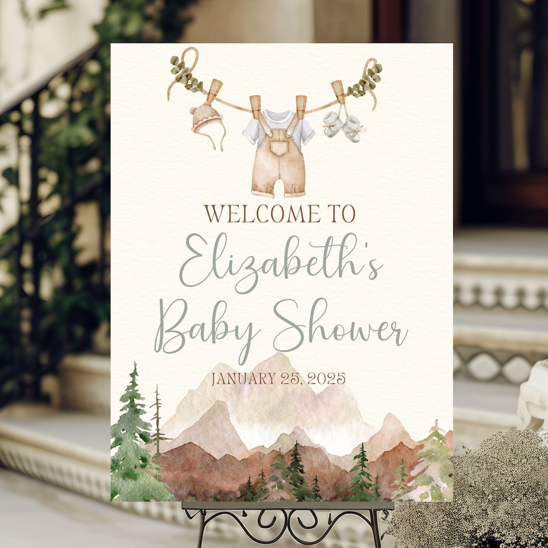 Adventure Baby Shower Welcome Sign, Mountain Forest Baby Shower Welcome ...