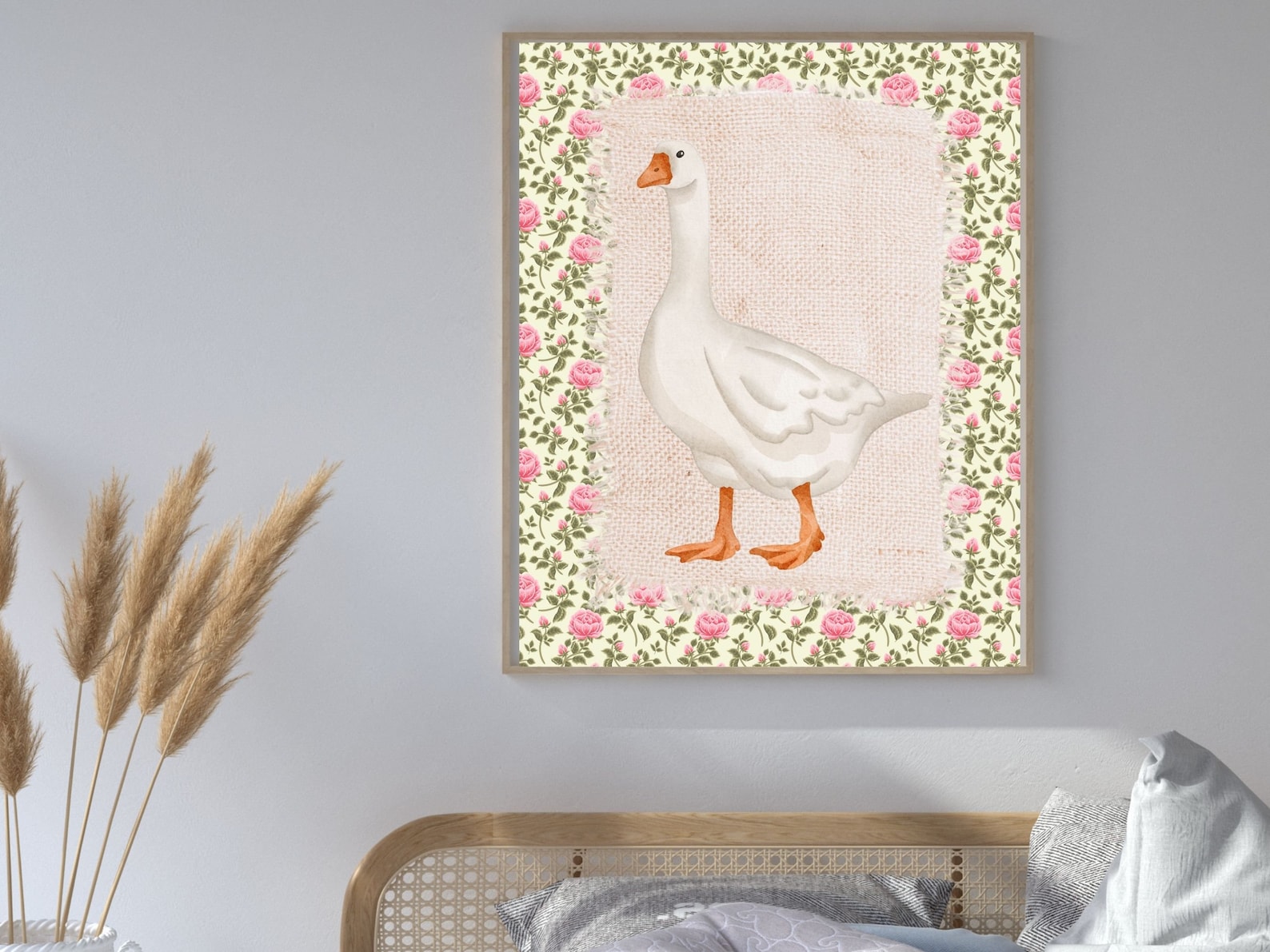 Silly Goose Floral Print, Pink Whimsical Nursery Wall Art ...
