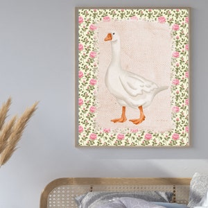 Silly Goose Floral Print, Pink Whimsical Nursery Wall Art ...